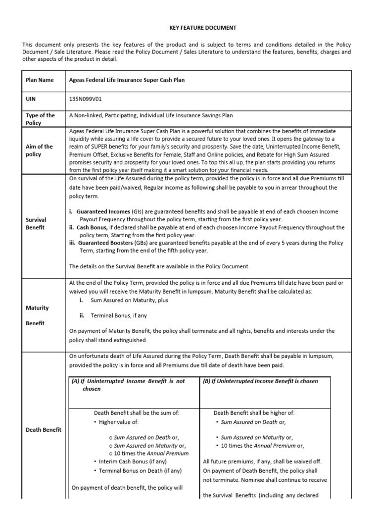 Super Cash Plan | PDF | Insurance | Life Insurance