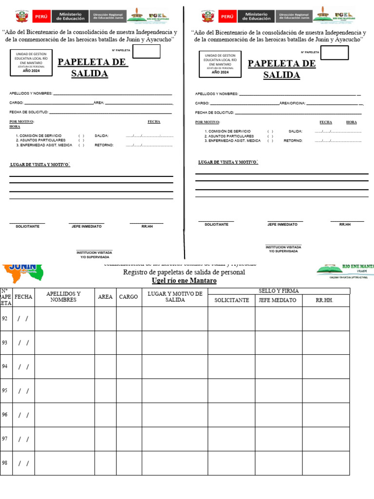Registro y Papeleta de Salida | PDF