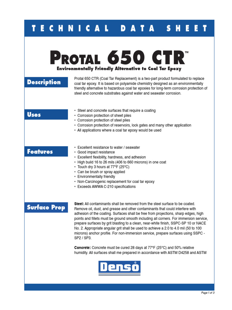 Denso Protal 650 CTR Coal Tar Epoxy Replacement | Download Free PDF ...