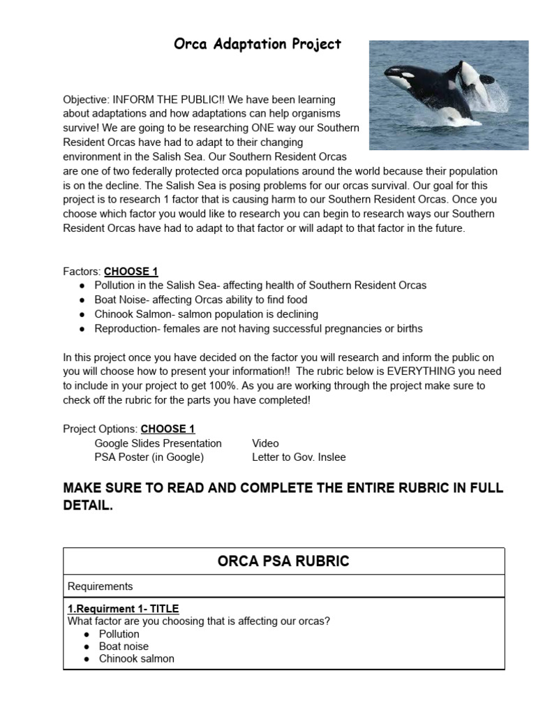 Orca Survival Challenges | PDF