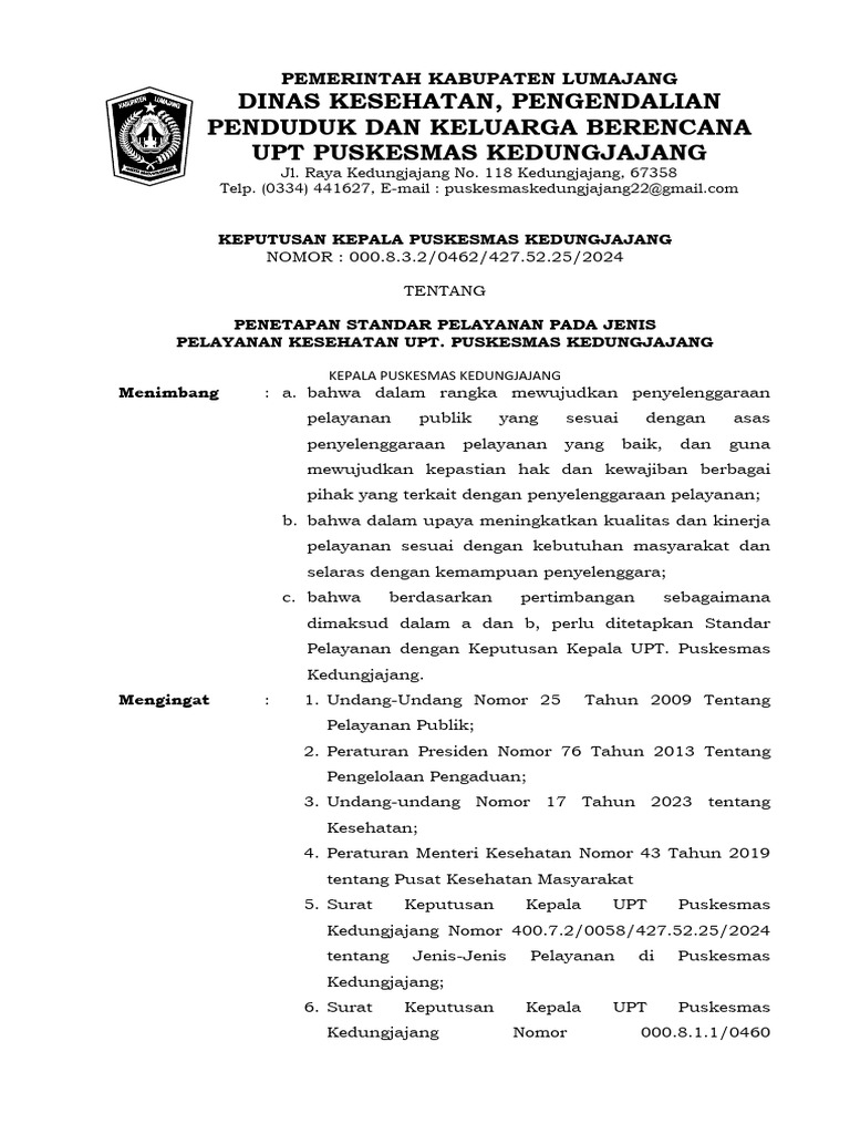 SK Standar Pelayanan 2024 | PDF