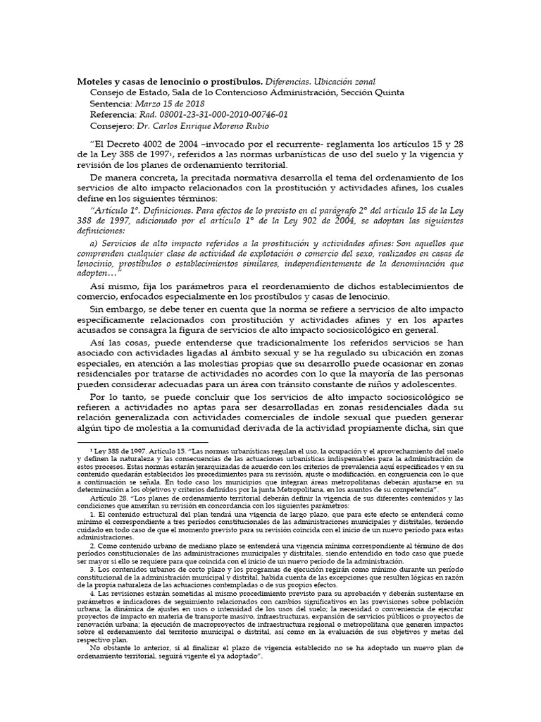 Moteles y Casas de Lenocinio o Prostíbulos. Diferencias. Ubicación ...