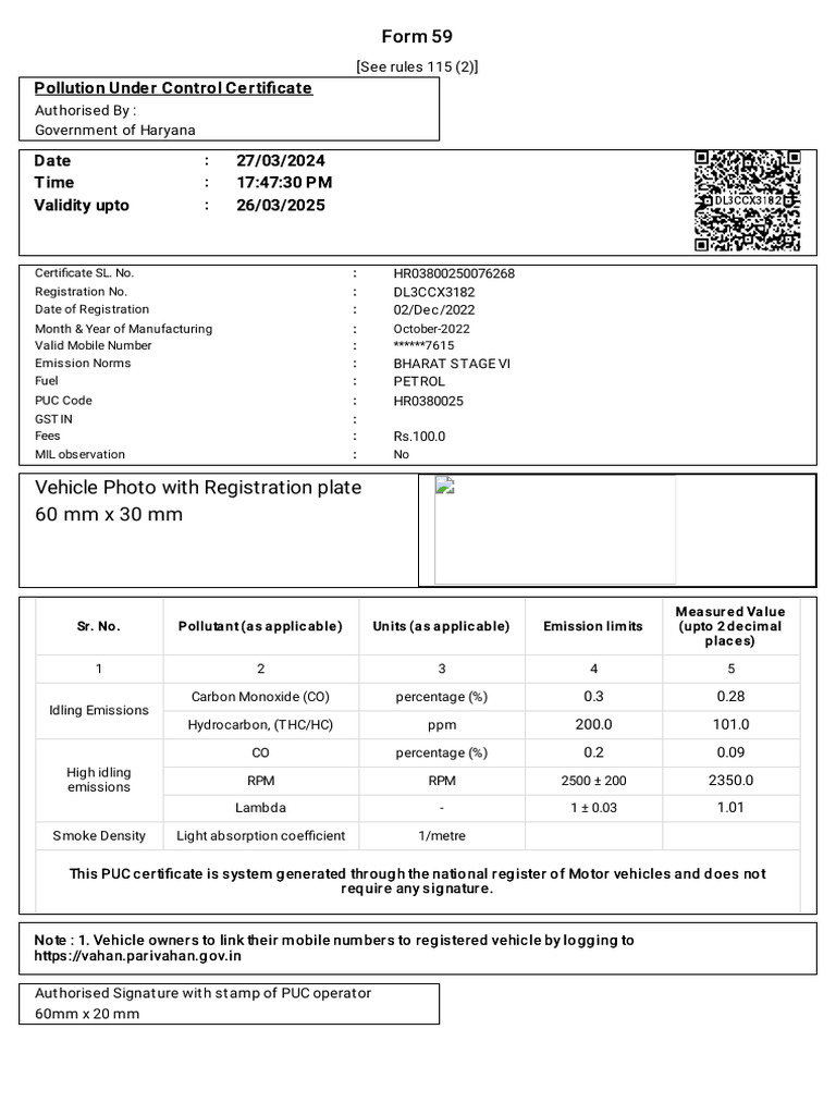 Vehicle Photo With Registration Plate 60 MM X 30 MM: Form 59 | Download ...
