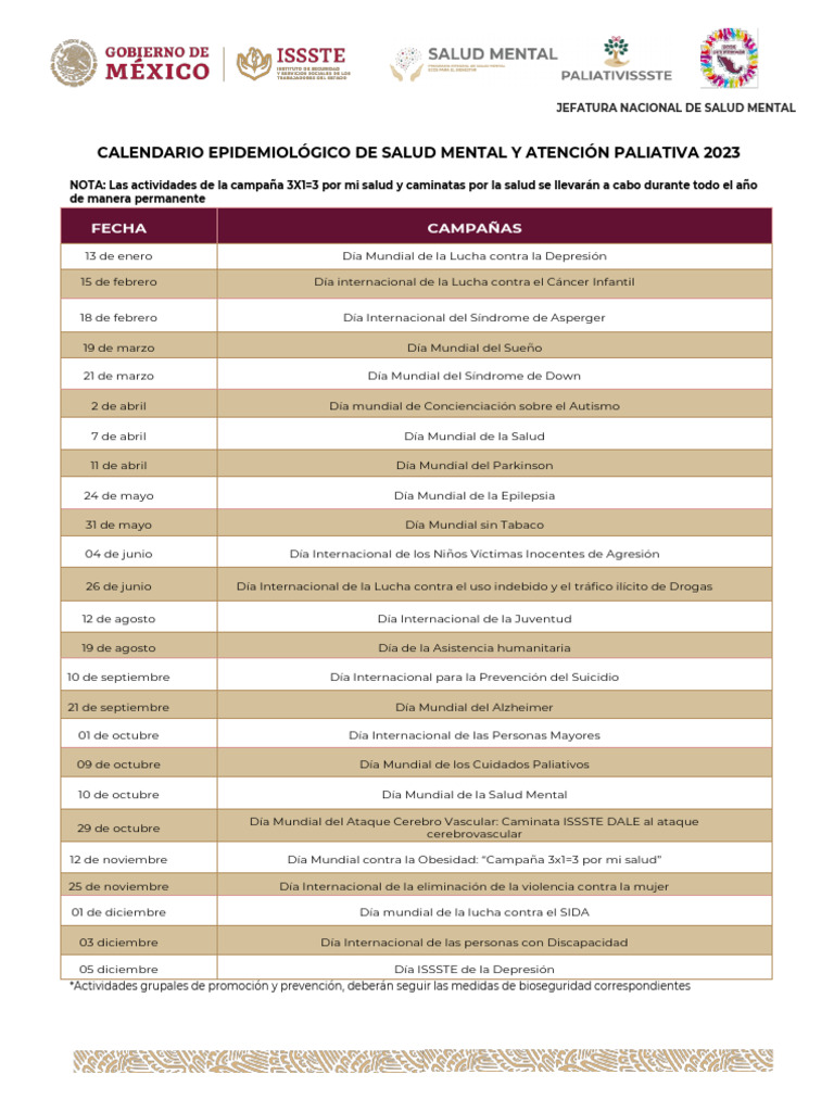calendario epidemiologico 2023 salud mental y pali_230120_104325 | Descargar gratis PDF ...