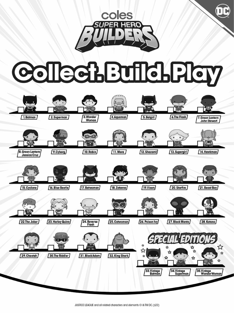 The Coles Super Hero Builders Checklist in Black and White | PDF