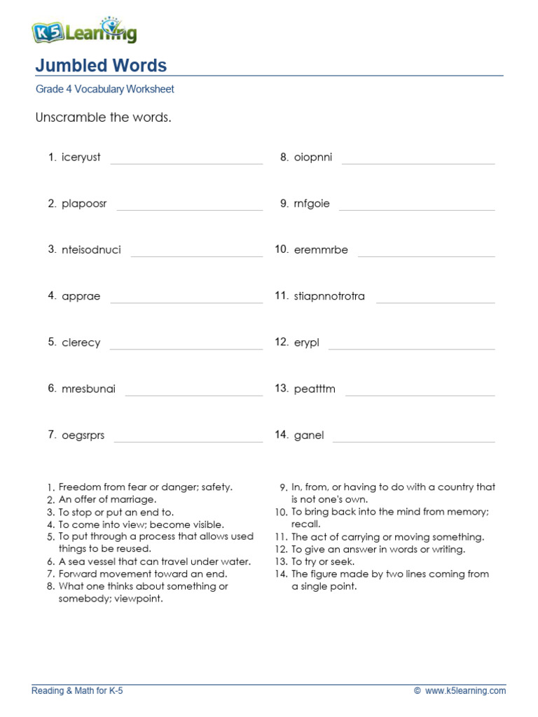 4th Grade Jumbled Words 1 | PDF