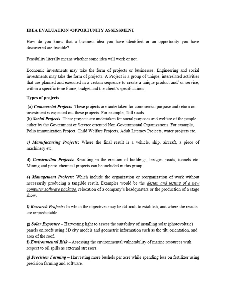 IDEA EVALUATION | PDF | Feasibility Study | Risk