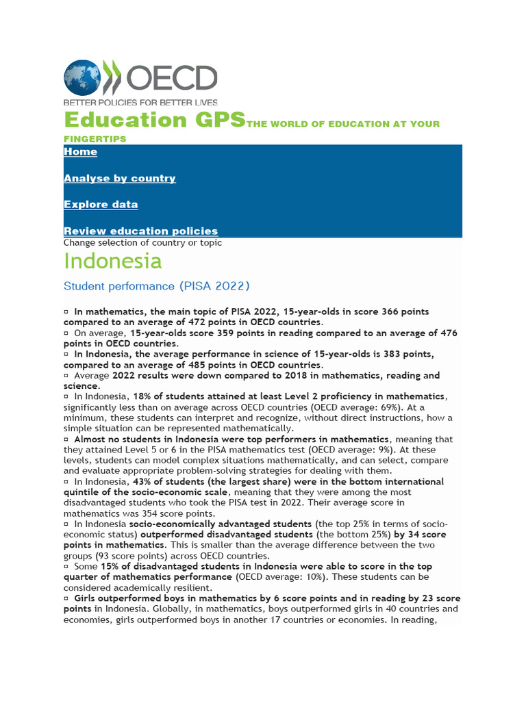 Pisa Indonesia | PDF | Programme For International Student Assessment