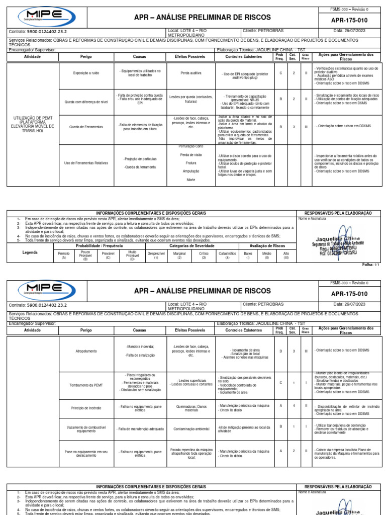 APR 175-010 - PEMT - Plataforma Elevatoria Movel de Trabalho | PDF ...