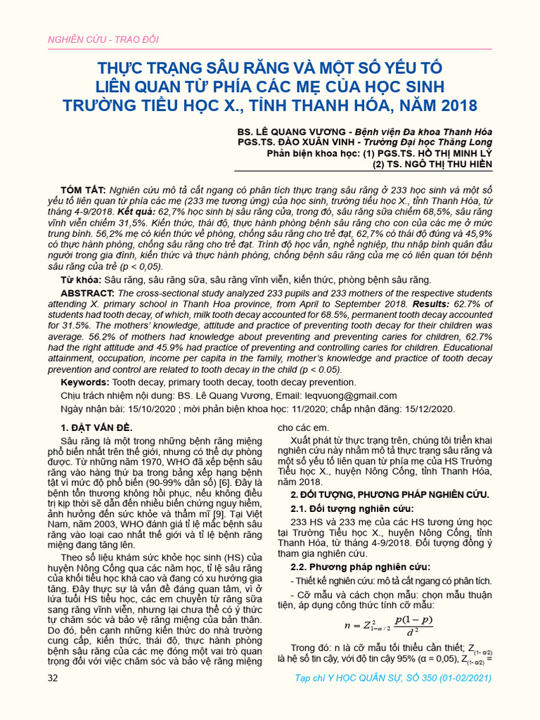 2020 TH C TR NG Sâu Răng | PDF