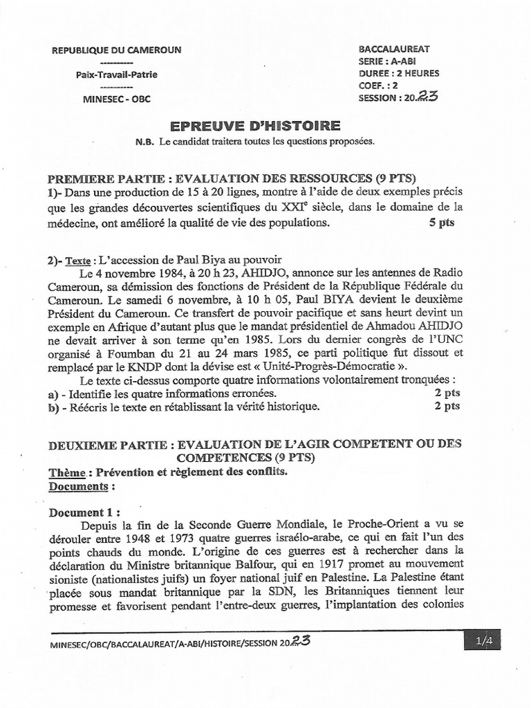 Bac A4 2023 Histoire | PDF