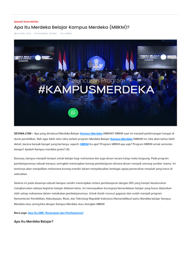 Apa Itu Merdeka Belajar Kampus Merdeka (MBKM) ? - SEVIMA | PDF