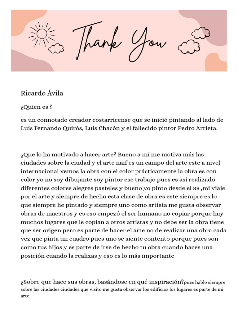 Thank You Letter Doc in Pink Black Playful Illustrative Style ...