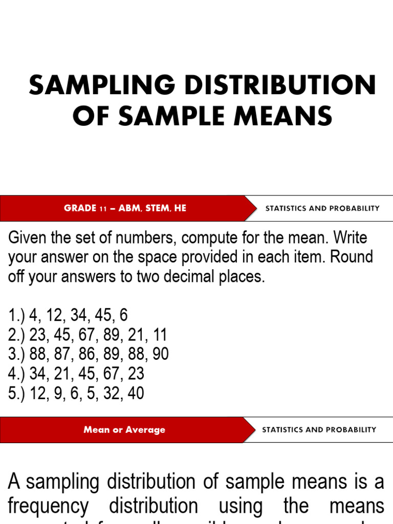 Q4 - Week 1 Statistics and Probability | PDF | Mean | Sampling (Statistics)