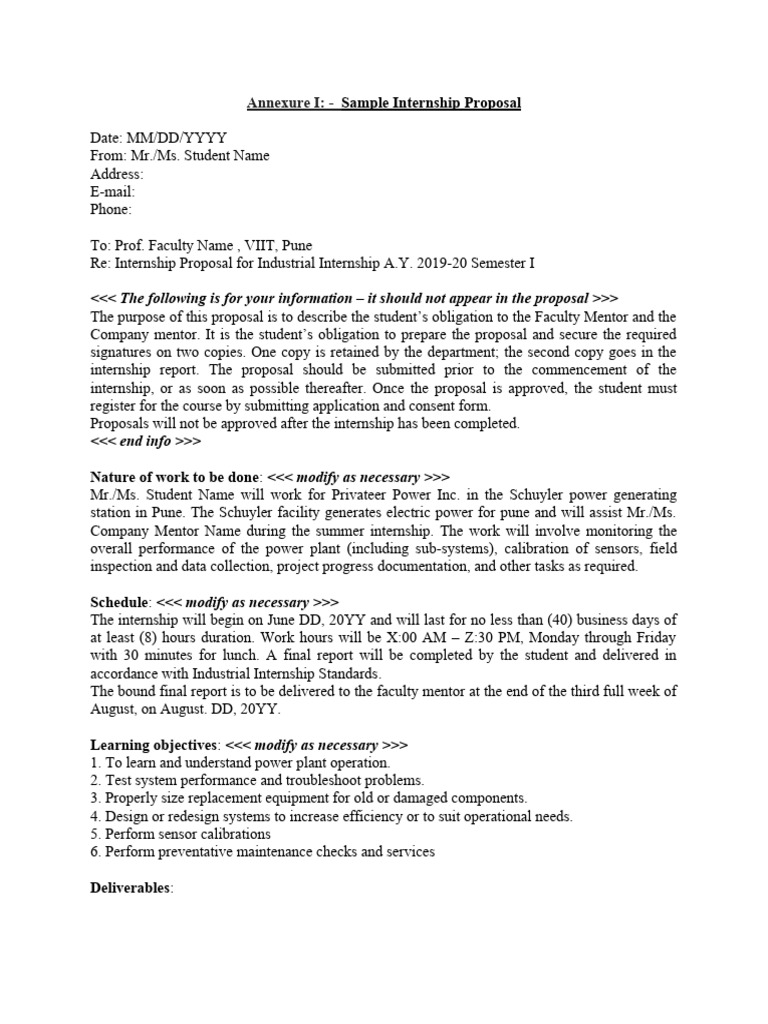 Annexure 1 - Sample Internship Proposal | PDF | Engineering