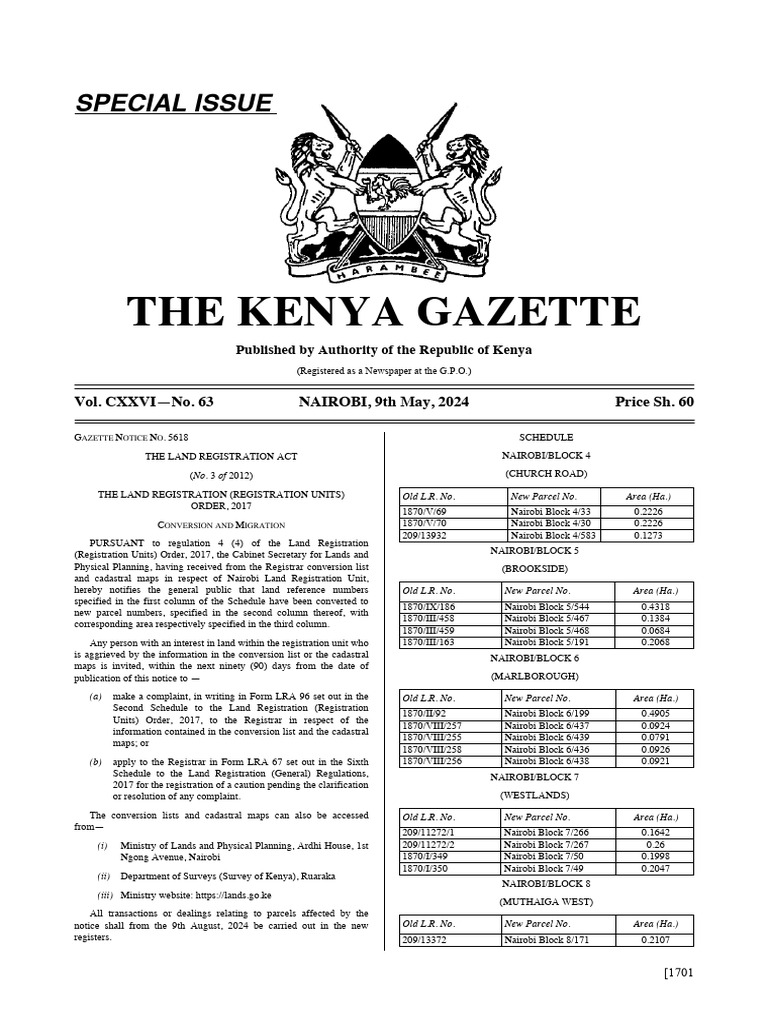 Nairobi Land Title Conversion Notice | PDF | Nairobi | Geographic Data ...