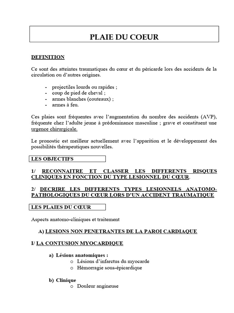 Plaies du cœur : Urgences et traitements | PDF | Infarctus du myocarde ...