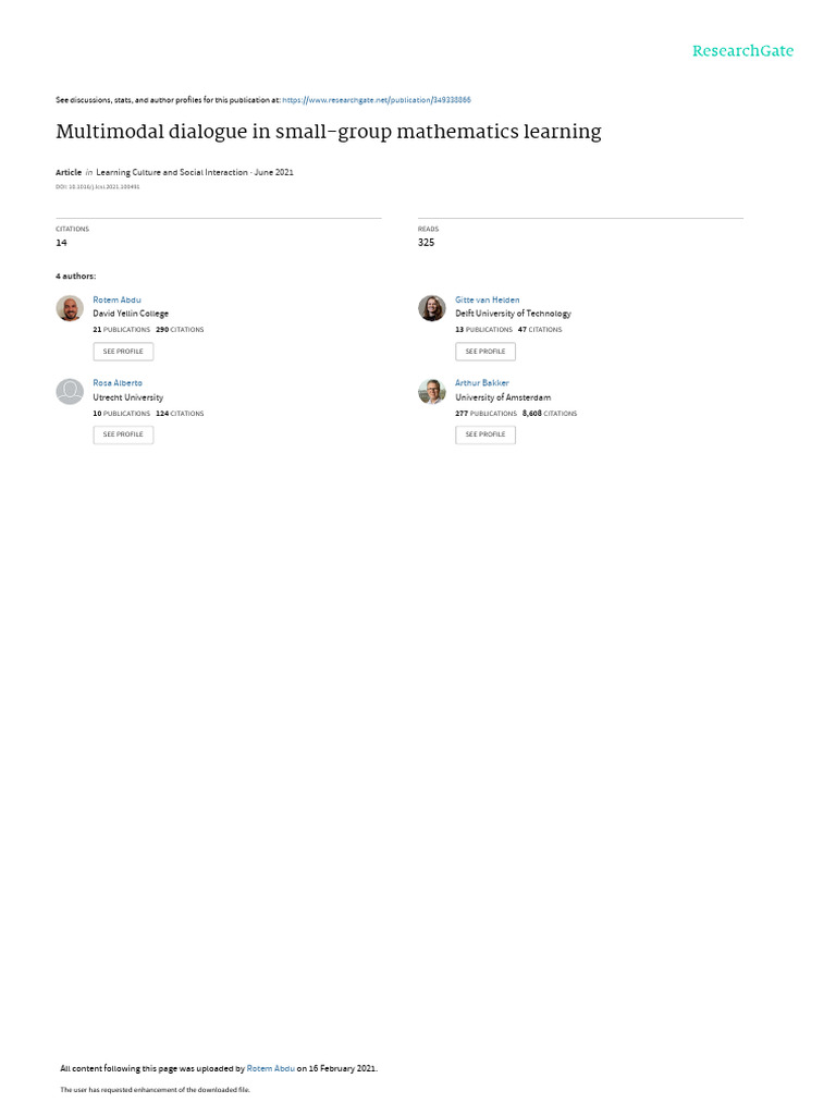 Multimodal Dialogue In Small Group Mathematics Learning Learning Culture And Social Interaction