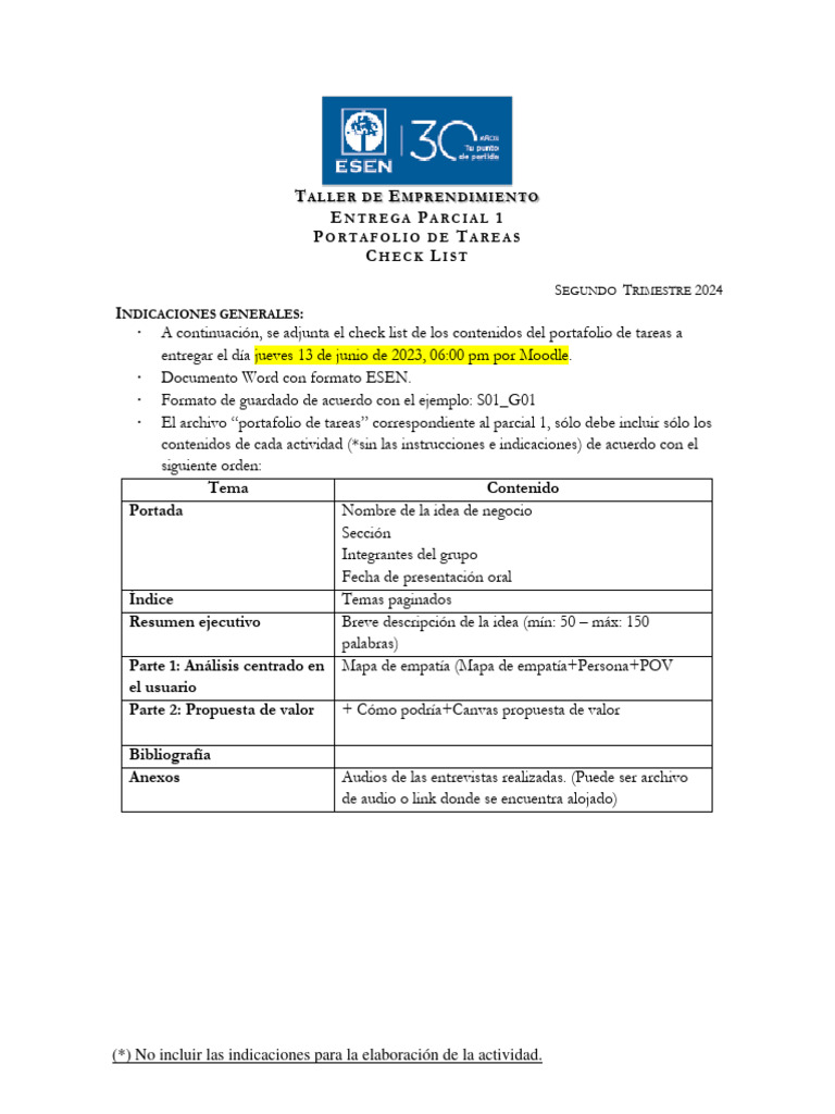 Check List Portafolio de Tareas Parcial 1 | PDF