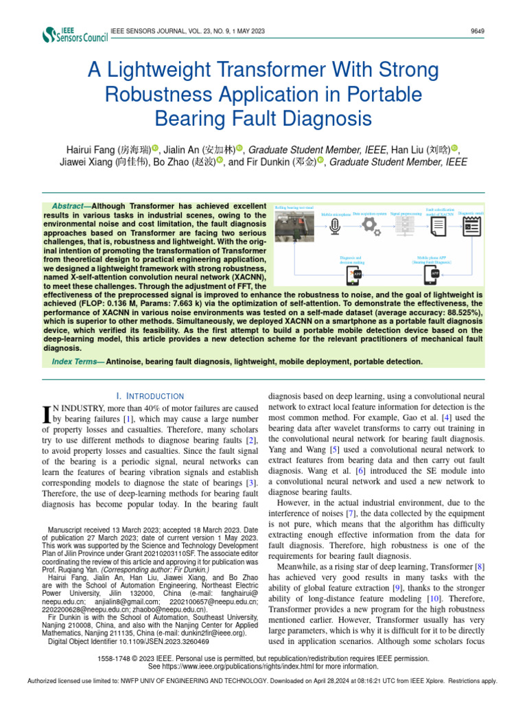 A Lightweight Transformer With Strong Robustness Application in Portable Bearing Fault Diagnosis ...