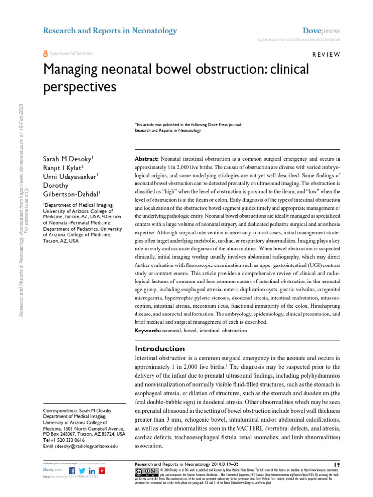 Managing Neonatal Intestinal Obstruction | PDF | Stomach | Esophagus