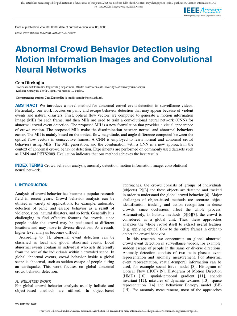 Abnormal Crowd Behavior Detection Using Motion Inf Pdf Computational Neuroscience Applied