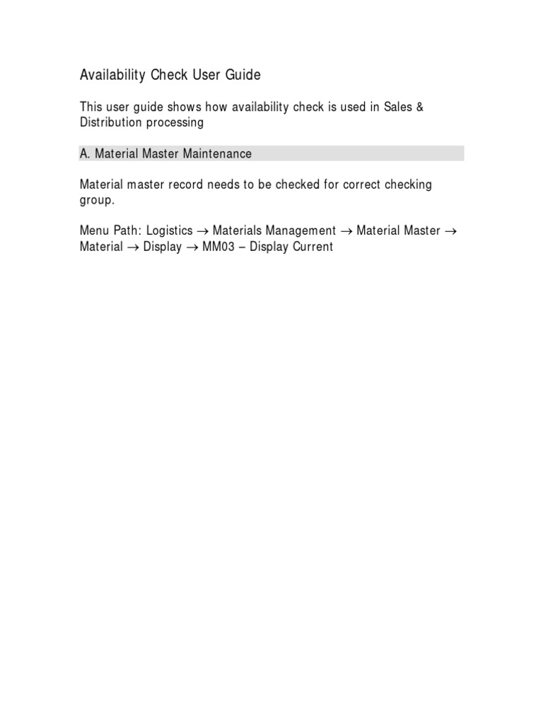Availability Check Sales User Guide | PDF