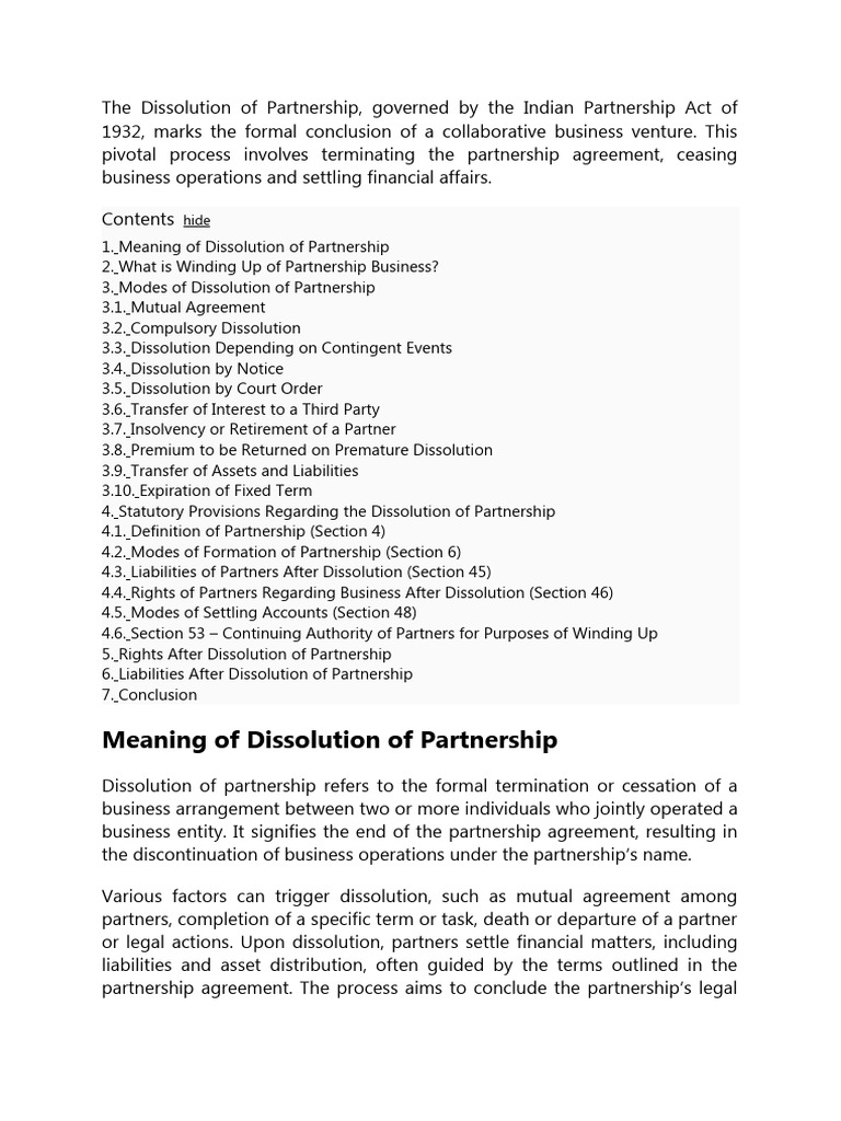 Understanding Partnership Dissolution in India | PDF | Partnership ...