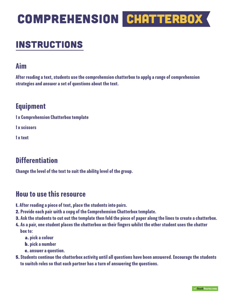 Comprehension: Chatterbox | PDF