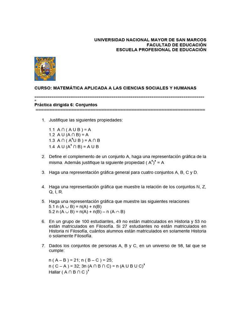 PrÃ¡ctica Dirigida 6. CONJUNTOS | PDF