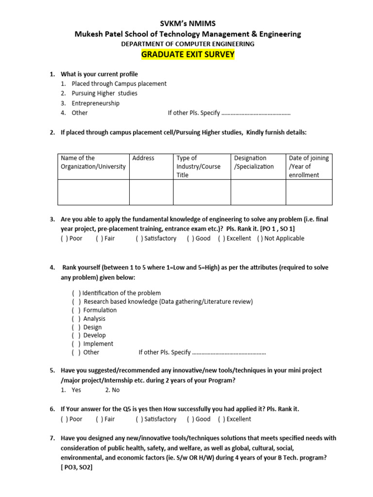 Graduate Exit Survey | Download Free PDF | Engineering | Science