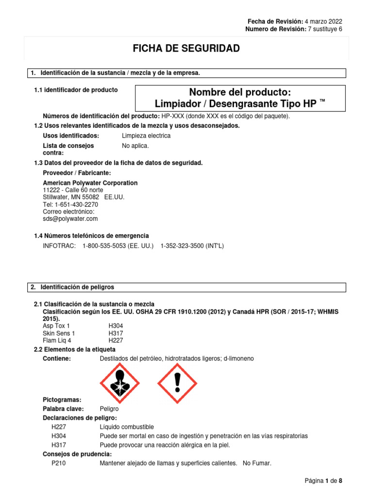 Hds Desengrasante Industrial | PDF | Administración de Seguridad y Salud Ocupacional | Toxicidad
