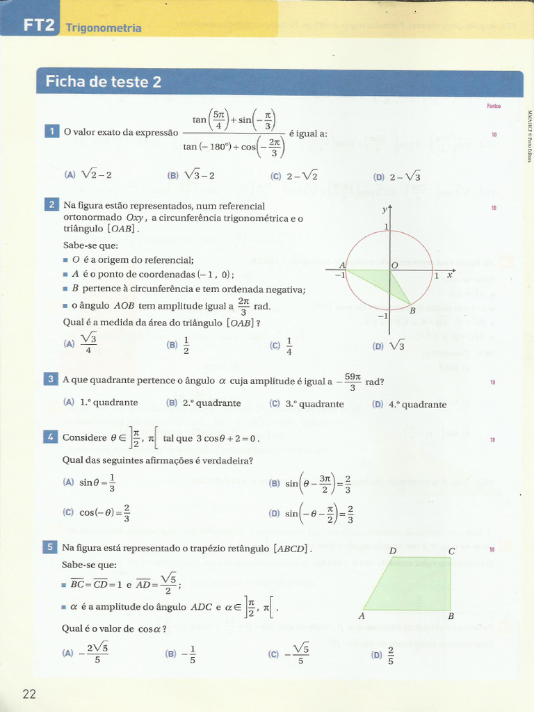 Ficha de Teste 2 e 3 - Trigonometria | PDF