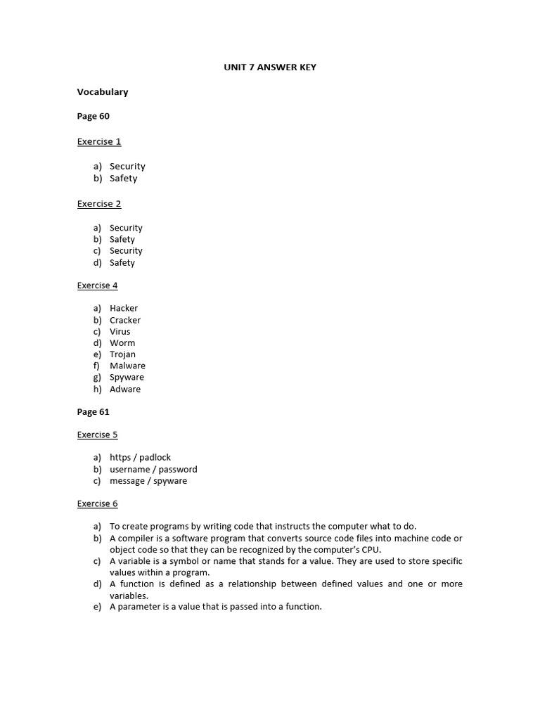 Unit 7 Answer Key | PDF | Malware | Security