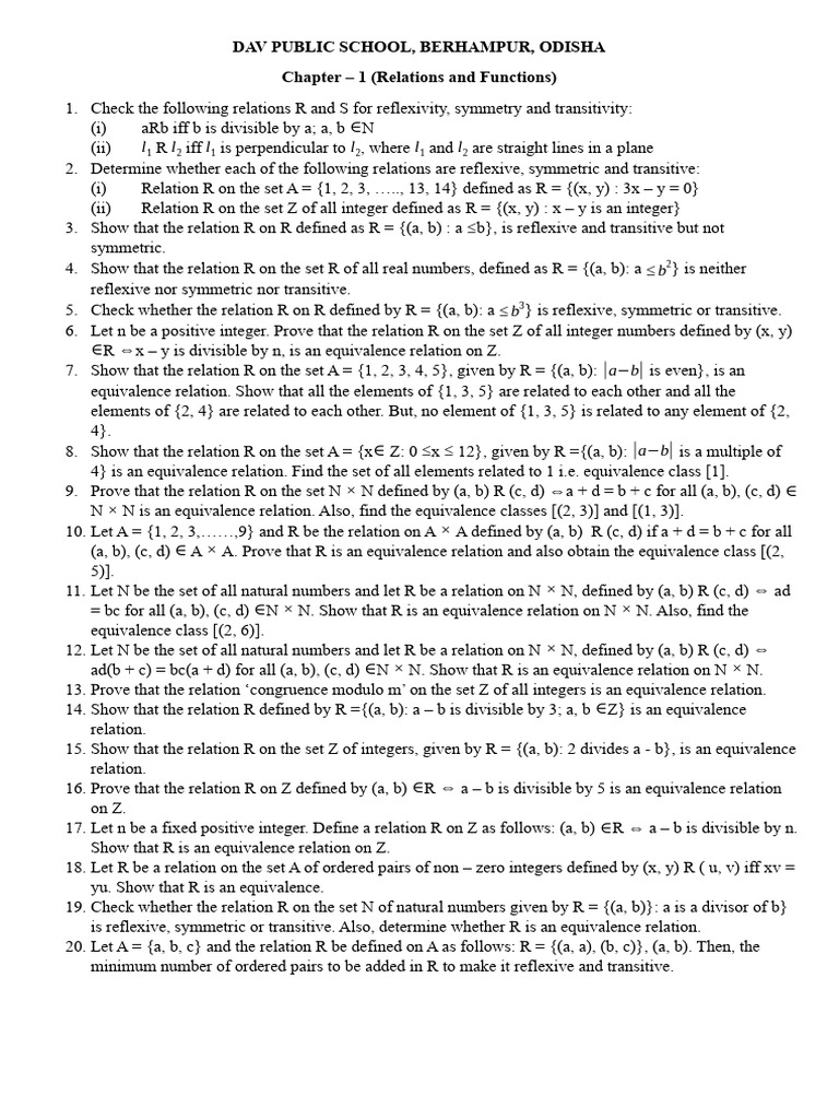 Chapter - 1 Relations and Functions Std. XII | PDF | Algebra | Mathematical Logic