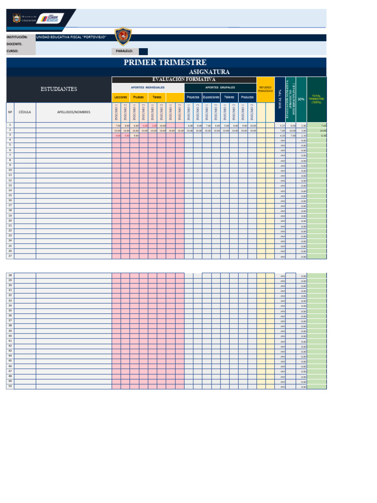 Matriz de Calificaciones 2024-2025 | PDF