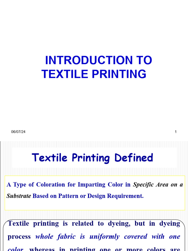 7.introduction To Textile Printing | PDF | Textiles | Dyeing