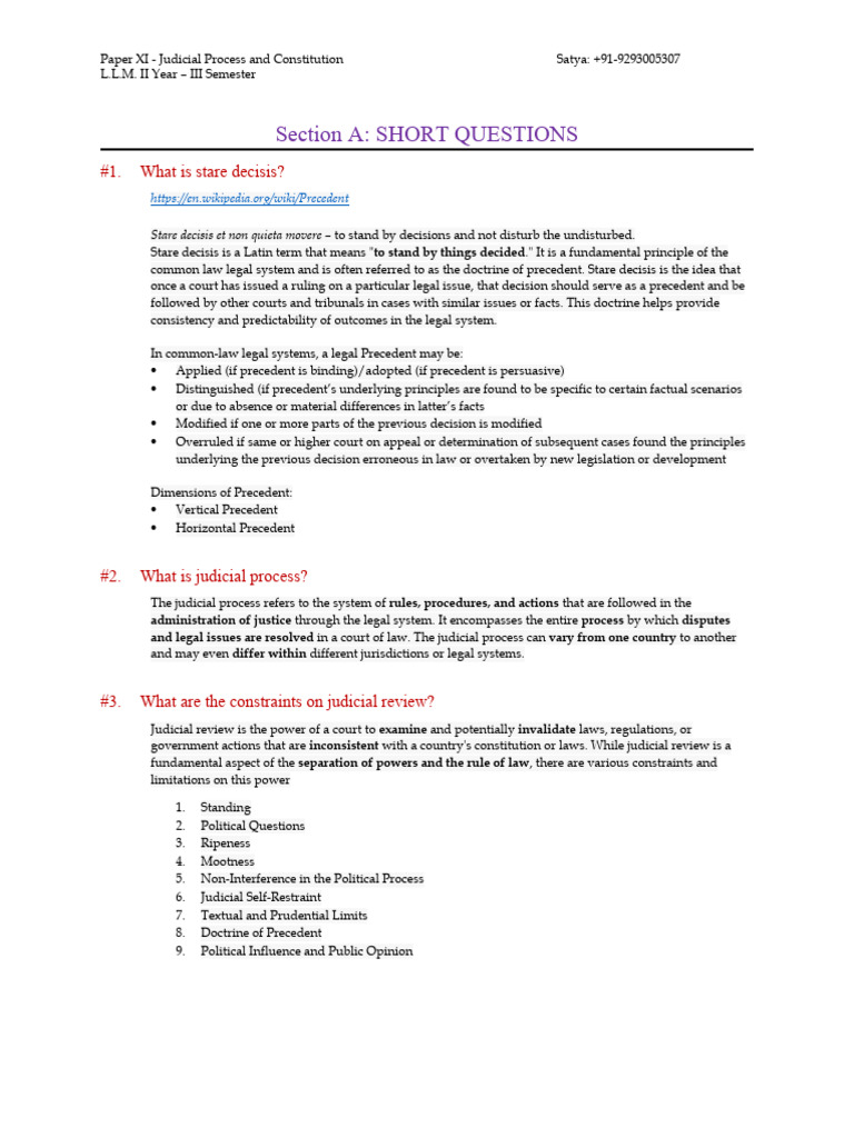 Judicial Process and Constitution Final Exam Notes | PDF | Precedent ...
