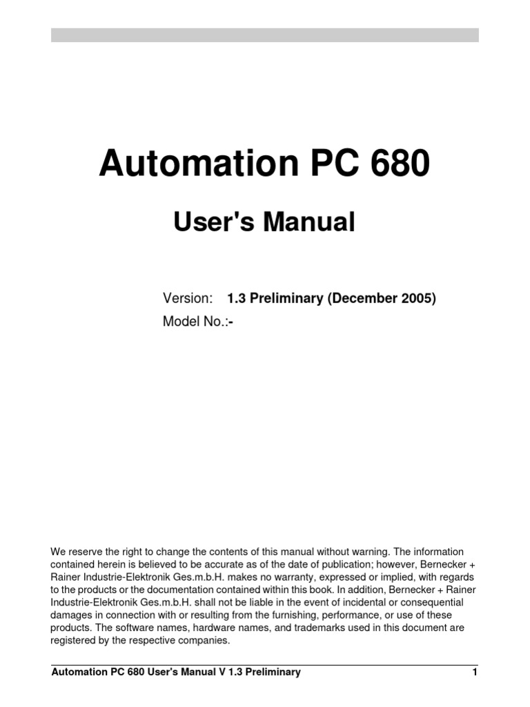 Automation PC 680 E V1 3 Preliminary | PDF | Bios | Programmable Logic Controller