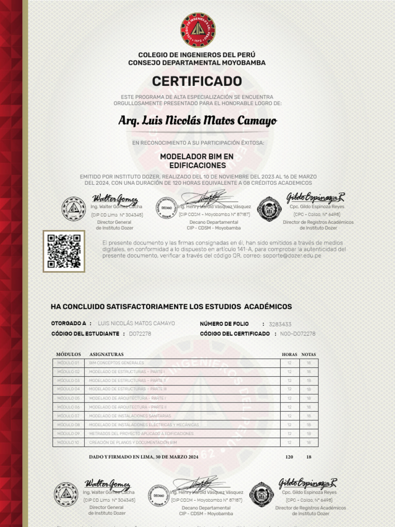 Luis Nicolás Matos Camayo - Cip | PDF