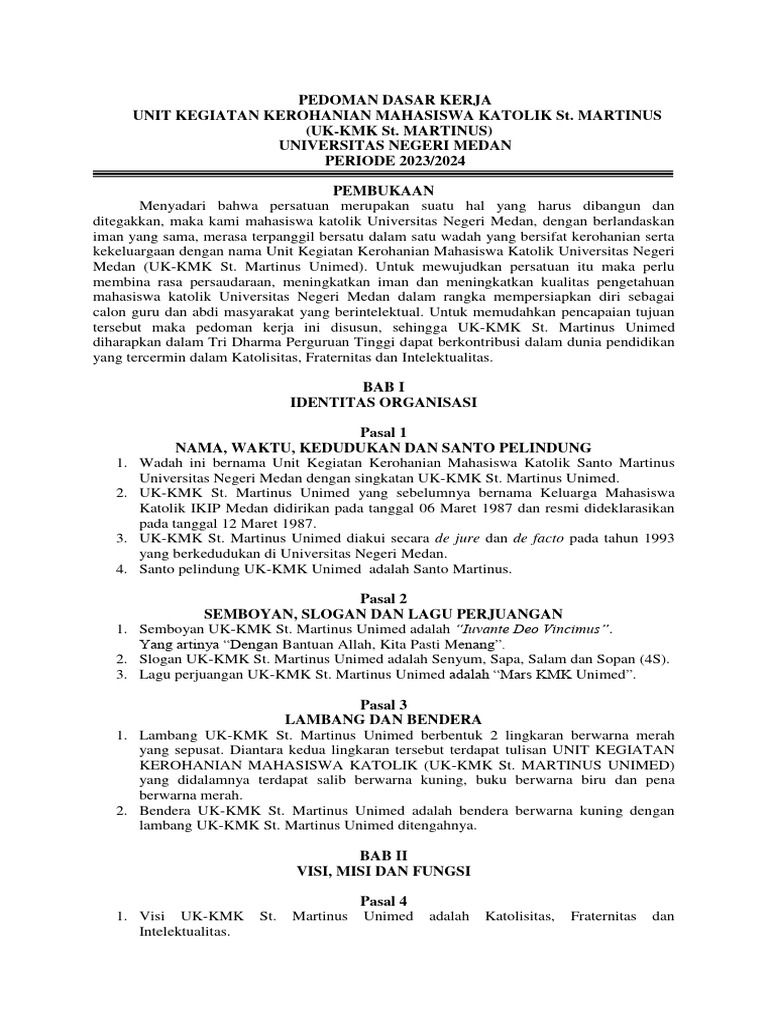 Pedoman Kerja UK-KMK St. Martinus | PDF | Perjalanan