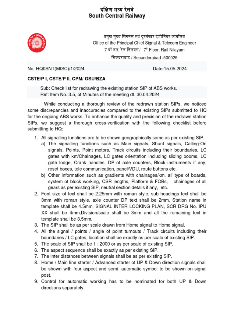 Checklist For Redrawing of SIP | PDF | Rail Transport