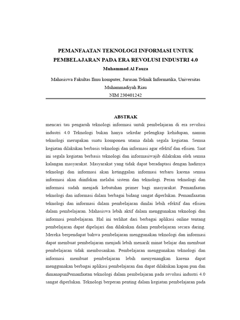 Pemanfaatan Teknologi Informasi Terhadap Revolusi Industri 4 | PDF