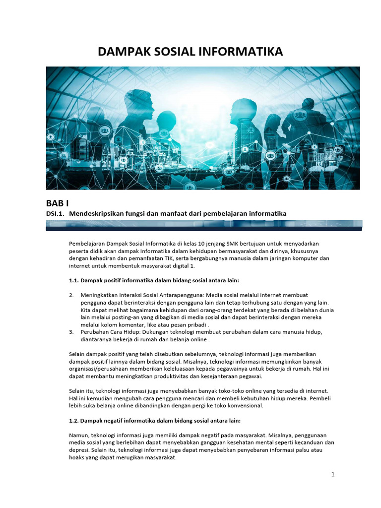 Materi Pelajaran DAMPAK SOSIAL INFORMATIKA | PDF
