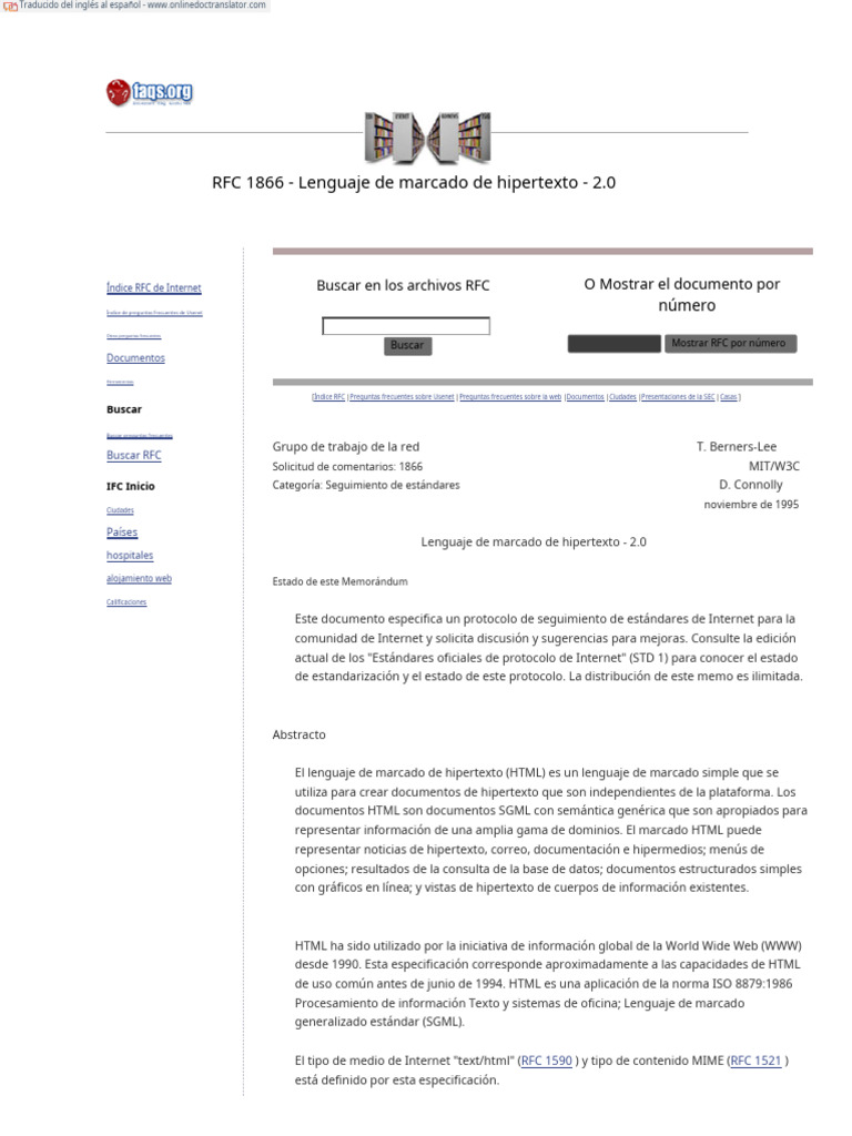 RFC 1866 - Hypertext Markup Language - 2.0 (RFC1866) .En - Es | PDF ...