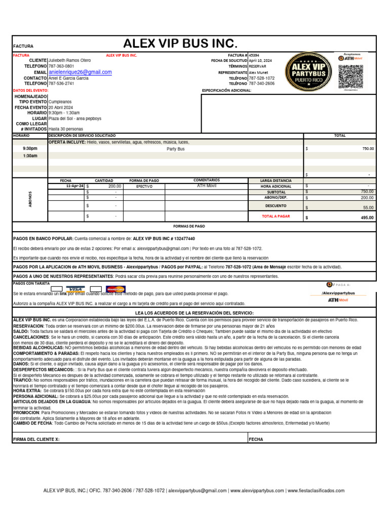 20 Abril 24 Cumple PlazaSol 30pers 930pm ALEX VIP PARTY BUS | PDF ...