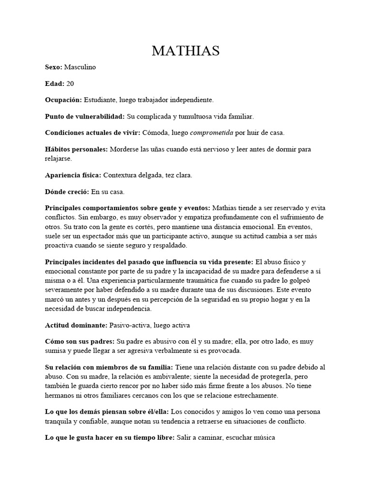 perfil MATHIAS | PDF | Empatía | Sufrimiento