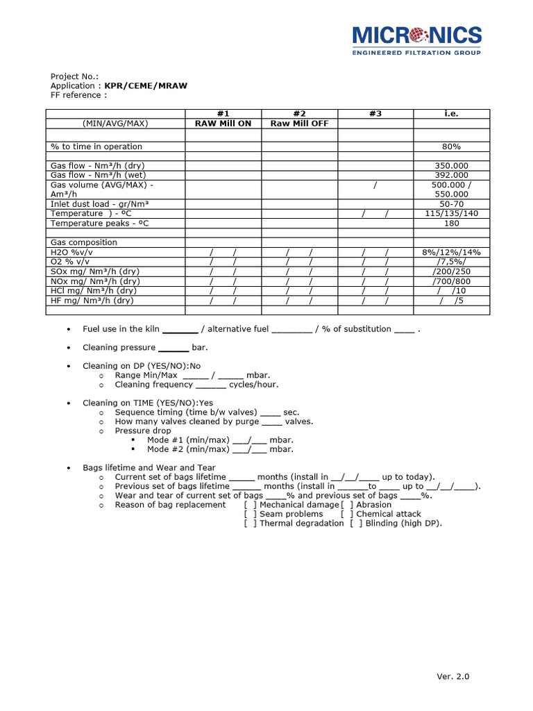 Filter Data Collection Form For Kiln-RM | PDF | Mechanical Engineering