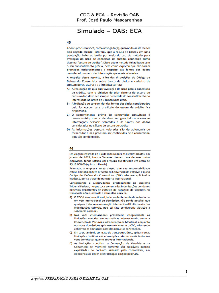 Simulado de Revisão 06.06.2024 - Eca Noturno | PDF