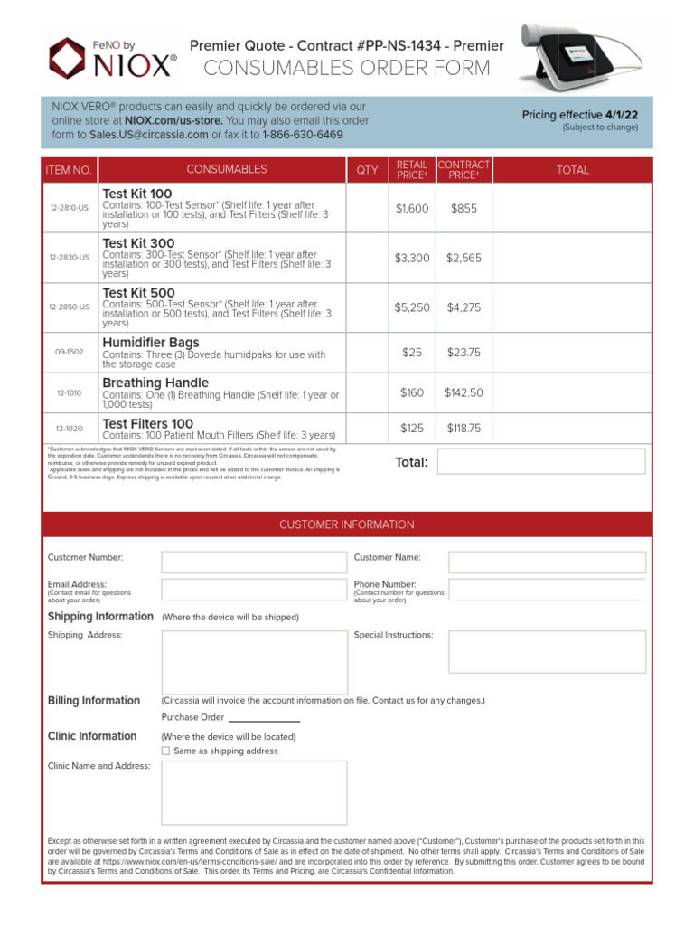 Premier - NIOX VERO Order Form - Consumables | PDF | Shelf Life